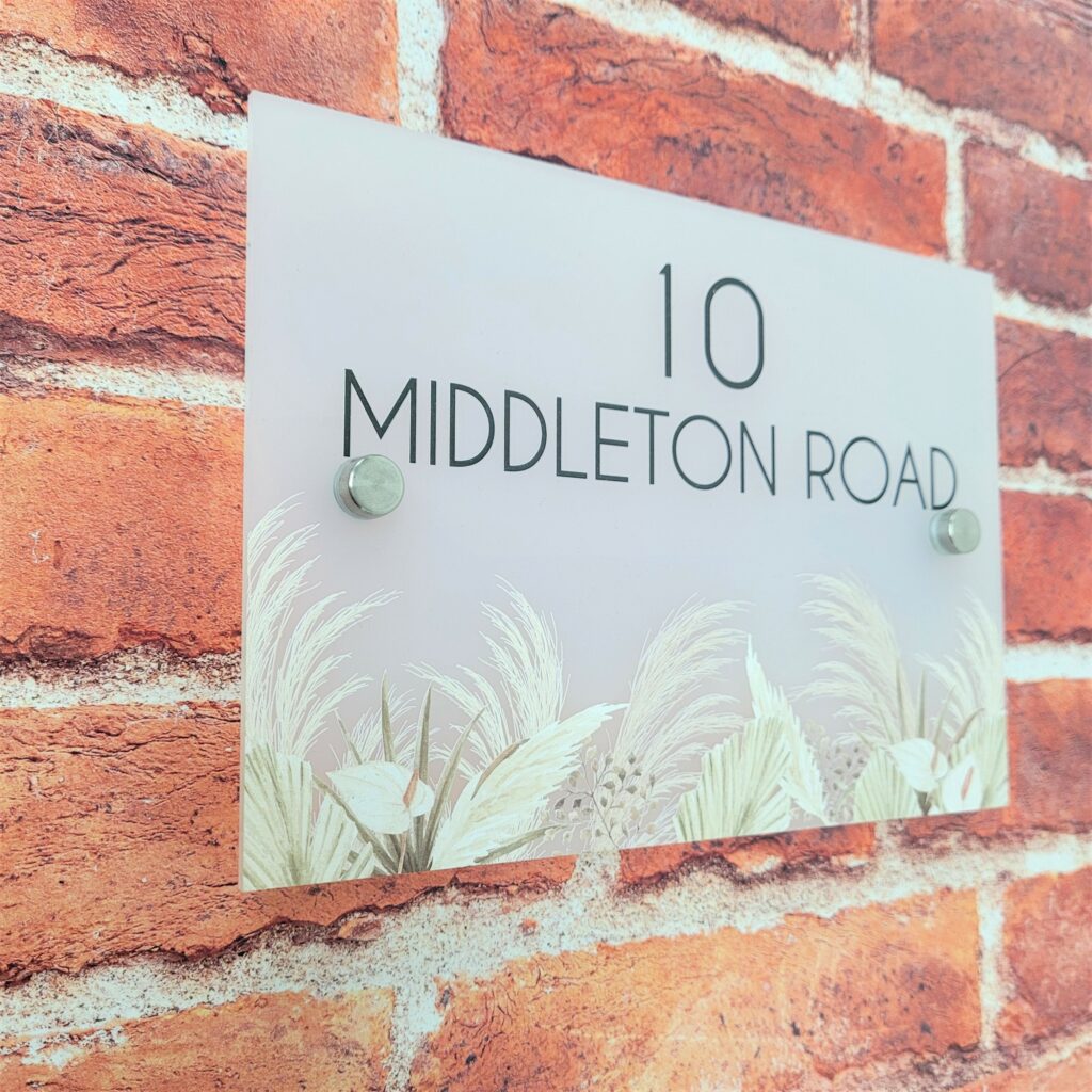 Personalised Acrylic House Number Sign - Pampas Grass - A Touch of Sparkle