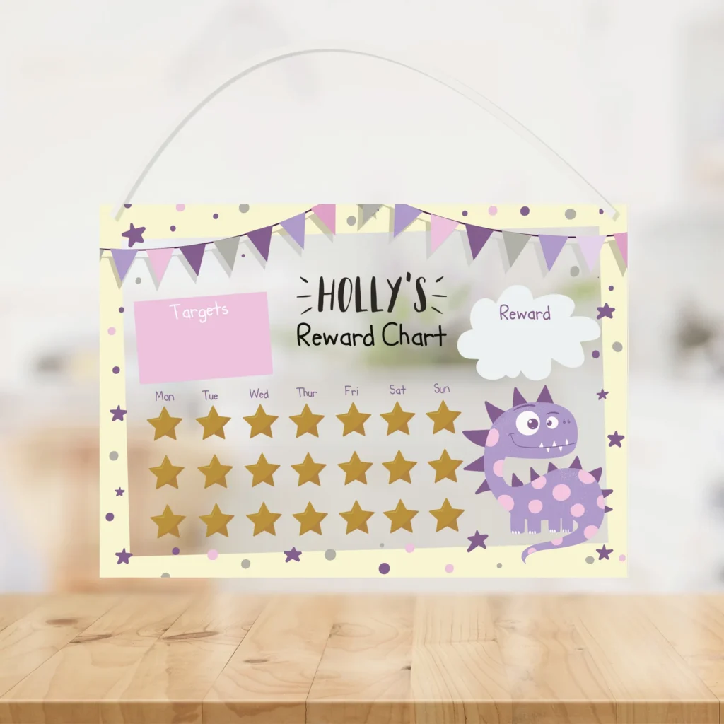 Children's Personalised Wipeable Reward Chart - Dinosaur Girl - A4/A3 ...