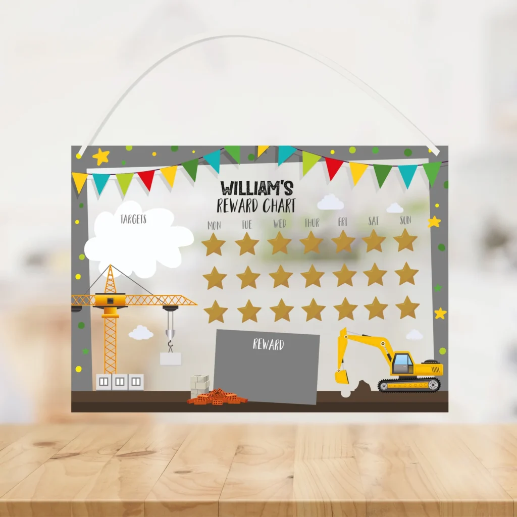 Children's Personalised Wipeable Reward Chart - Digger - A4/A3/A2 - A ...
